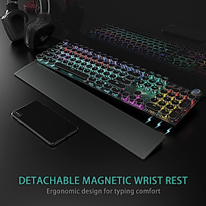 AULA F2088 Typewriter Style Mechanical Gaming Keyboard Blue Switches,Rainbow LED Backlit,Removable Wrist Rest,Media Control Knob,Retro Punk Round Keycaps,USB Wired Computer Keyboard