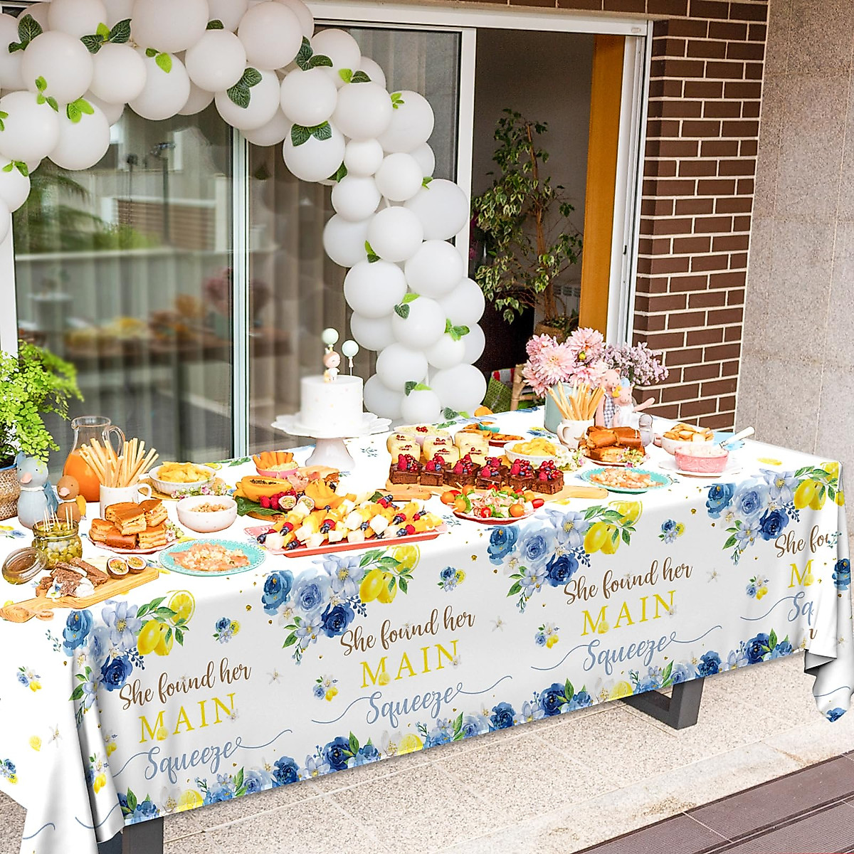 TEMYAXU 3Pieces She Found Her Main Squeeze Bridal Shower Tablecloth, 43 * 71Inch She Found Her Main Squeeze Lemon Tablecloth Lemon Bridal Shower Decorations for Lemon Bridal Shower Weddings Party
