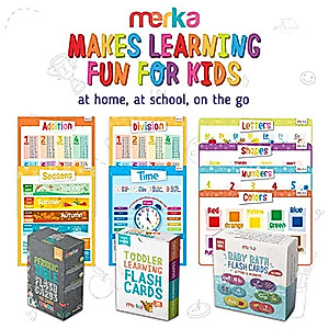 merka Disposable Placemats for Baby and Toddlers 12" x 18", 40 Pack Stick-on Table Mats for Restaurants, Includes Shapes, Numbers, Letter & Colors