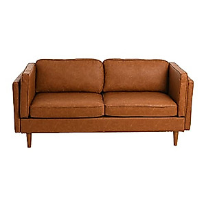 Creative Co-Op Atley High Sided Sofas, Vegan Cognac Leather