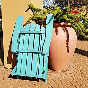 PolyTEAK Folding Adirondack Chair, Premium Weather Resistant Poly Lumber, Outdoor Patio Furniture, Up to 300 lbs, Plastic Adirondack Chairs for Patio Garden Fire Pit, Classic Collection - Blue