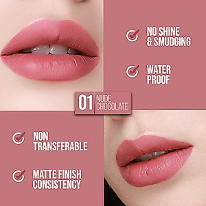 aden Tattoo Matte Lipstick - 7ML - Highly Pigmented - Provides Non-Shinny, Non Smudging and Velvety Finish – Water Proof Made in Italy (01 Nude Chocolate)