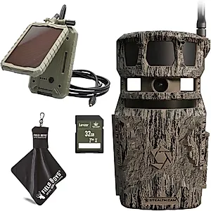 Stealth Cam Revolver PRO 40MP Photo 1440P at 30 FPS QHD Video 0.4 Sec Trigger Speed 360-Degree Panoramic View Built-in GPS Hunting Cellular Trail Camera - 32GB SD Card, Cloth, and Solar Panel (1 PK)