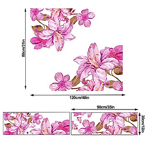 Giant Pink Flowers Wall Decals Lily Floral Wall Stickers DIY Removable Large Peach Blossom Brown Leaf Wall Art Decor for Kids Girls Bedroom Living Room Nursery Playroom Office Decoration DT-129