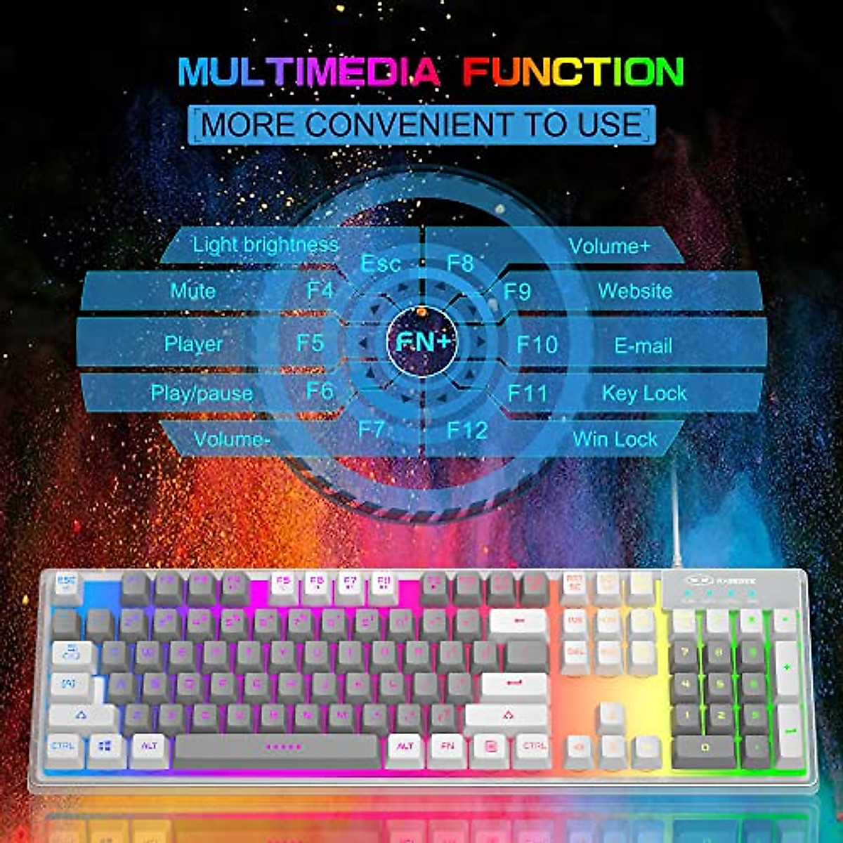 MageGee Rainbow Backlit Gaming Keyboard - Ergonomic Design