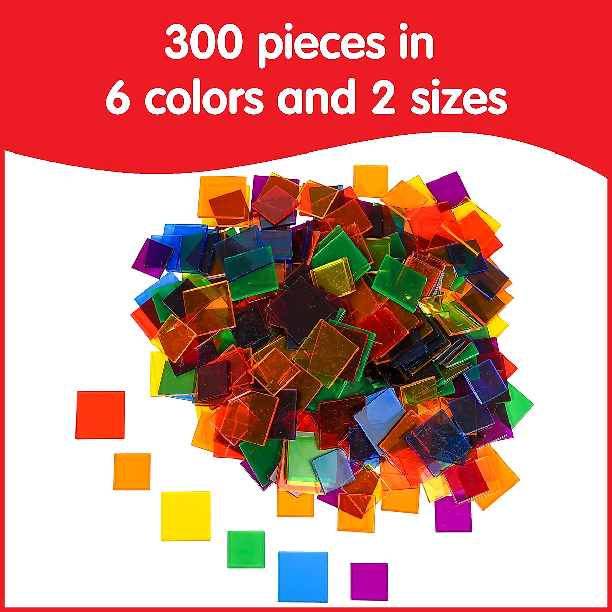 edx education Transparent Tiles - Mini Jar - Colorful, Plastic Squares - Light Box Accessory - Sensory Play - Math Manipulative