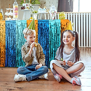 Blue Dog Birthday Party Decorations, Wavy Blue Orange Table Skirt Metallic Tinsel Foil Fringe Streamers for Square or Round Table (6ft/8ft), Blue Dog Themed Party Supplies - 29x108 Inches (2 Pcs)