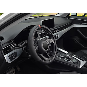 KAFEEK Car Steering Wheel Cover Men,Universal 15 inch, Microfiber Leather Carbon Fiber Black Steering Wheel Accessories, Anti-Slip, Odorless, Breathable, Black