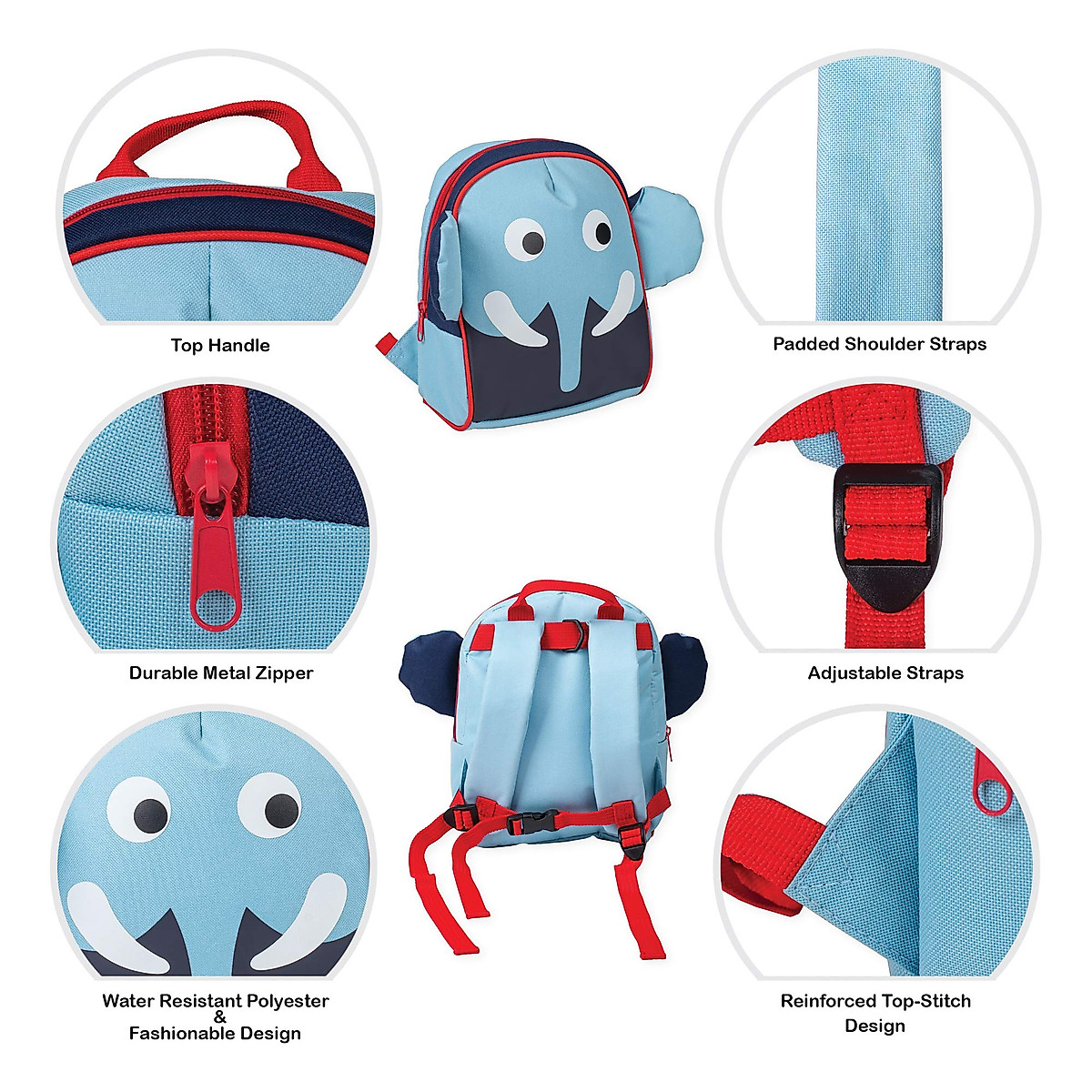 Class Collections Baby Blue Elephant Animal Water Resistant Preschool Backpack