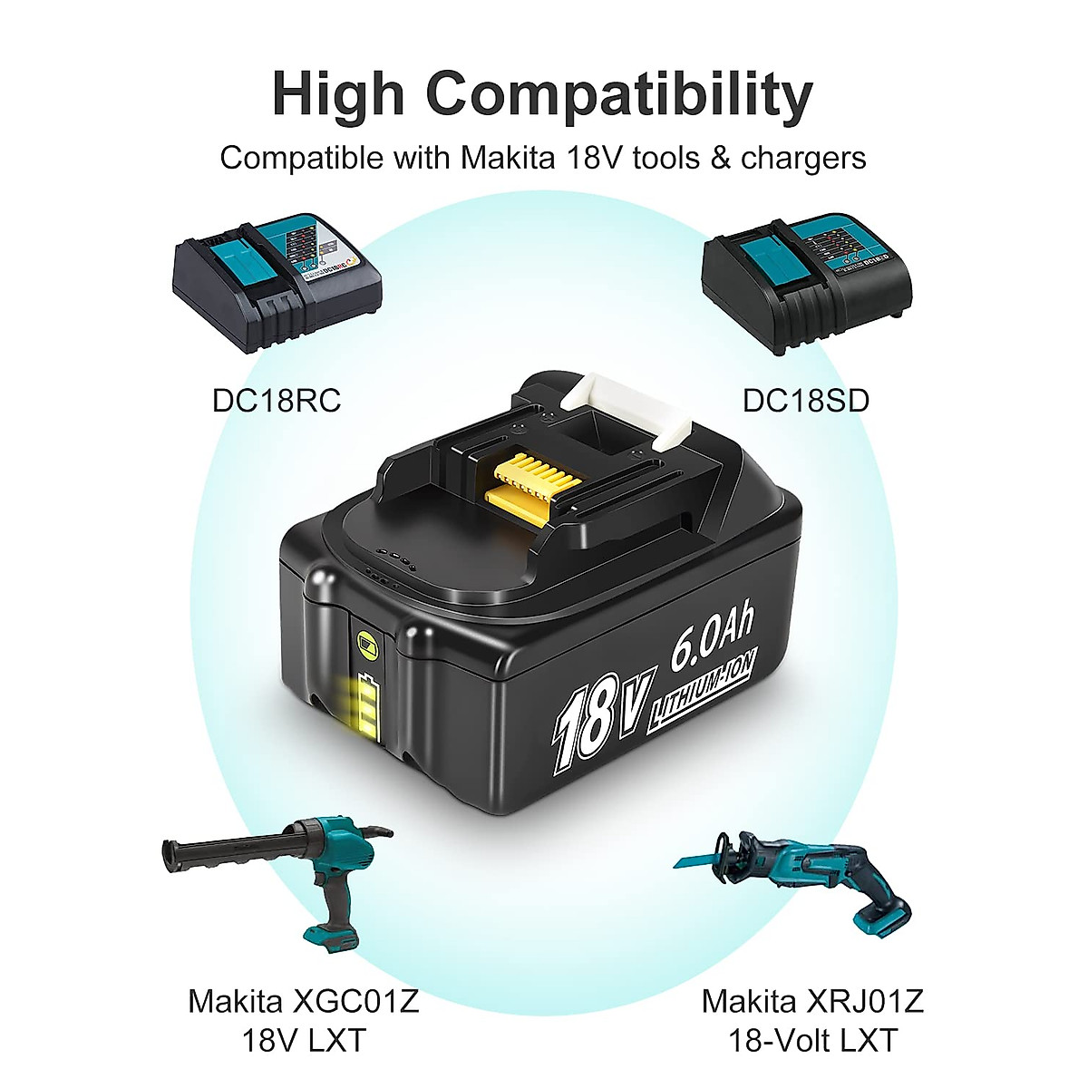 2-Pack 18V 6000mAh Battery Replacement for Makita 18V Battery Kit and Charger with Tool Bag Included Compatible with Makita BL1830B BL1840B BL1850B BL1860B，More