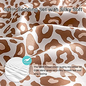 UDEAL California King Sheet Sets, 4 Pieces Silky Soft Satin Bed Sheets, Luxury California King Sheets Deep Pocket, Breathable & Fade Resistant, Beige Leopard