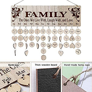 Family Birthday Calendar Board DIY Wooden Birthday Reminder Wall Hanging Calendar Plaque for Mom Dad with 100 Piece Wooden Discs