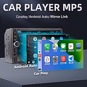 7'' Double Din Car Stereo Build-in Apple Carplay,Bluetooth 5.1 Hand-Free Calling,Touchscreen Car Radio,GPS Navigation,Car FM,Night Vison Backup Camera,Fit Your Car,USB/TF/Subwoorf/240 watts