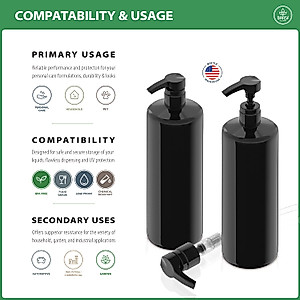 Bar5F Empty Shampoo Bottle with Pump, Black, 33.8 Ounce (1 Liter), Pack of 2