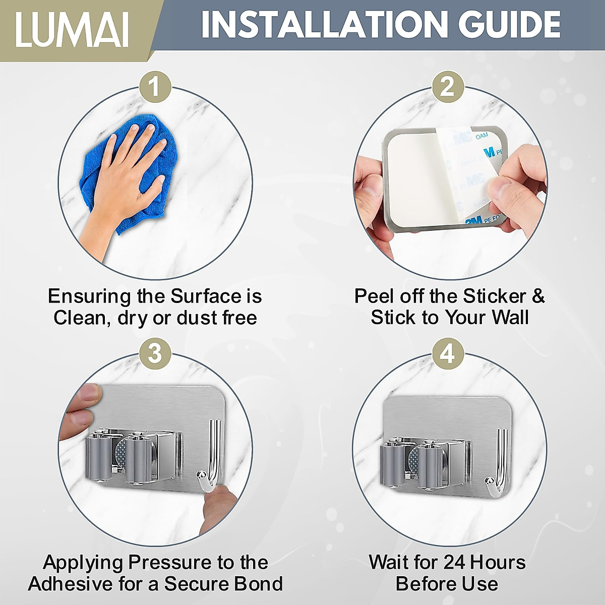 LUMAI 3M Broom Holder Wall Mount Self Adhesive 3-pack Wall Broom Holder Wall Mount Heavy Duty, Broom Hanger Wall Mount, Broom Mop Holder Wall Mounted, Broom Organizer Wall Mount, Mop Holder Wall Mount