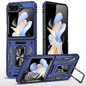AKABEILA Case for Samsung Galaxy Z Flip 5(5G) Case Cover Soft TPU PC Slim Non-Slip Carbon Fiber Phone Case Rotate Stand Slide Camera Protection Navy Blue