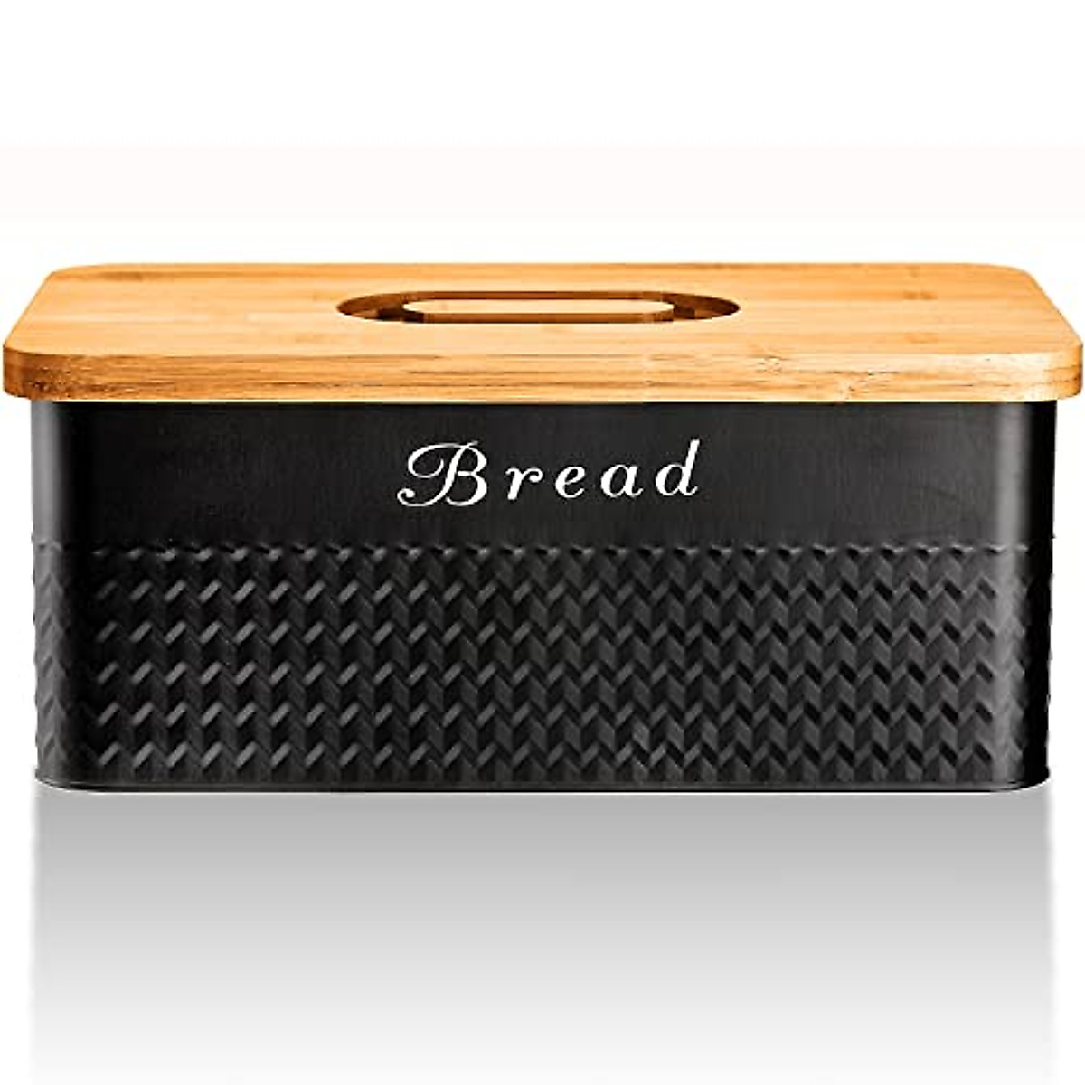 Bekith Metal Bread Box with Bamboo Lid, Modern Bread Storage Container Holder, Space-Saving Bread Keeper Bin for Kitchen Counter, Kitchen Decor Organizer, 13"x7"x5.25", Black