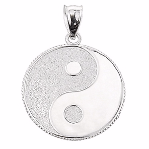 925 Sterling Silver Milgrain-Edged Satin Finish Charm Yin and Yang Pendant