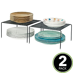 mDesign Modern Metal Square Kitchen Cabinet, Pantry, Countertop Organizer Storage Shelves for Kitchen Cabinets, Countertops, Pantry - Durable Steel, Non-Skid Feet, 2 Pack - Black