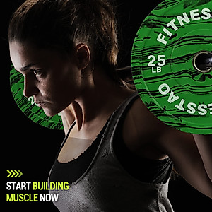 FITNESSTAO Olympic Bumper Plates, 10LB-45LB Rubber Weight Plates with 2" Stainless Steel Hub, Barbells Weight Plates for Weightlifting, Strength Training, Muscle Toning, Crossfit in Home & Gym 25LB-1