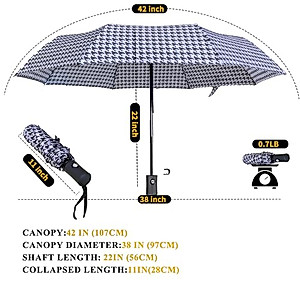 MRTLLOA 42/49 Inch Compact Windproof Travel Umbrella for Rain, Lightweight, Portable, Strong, Folding Umbrellas for Women and Men(42 inch,Herringbone)