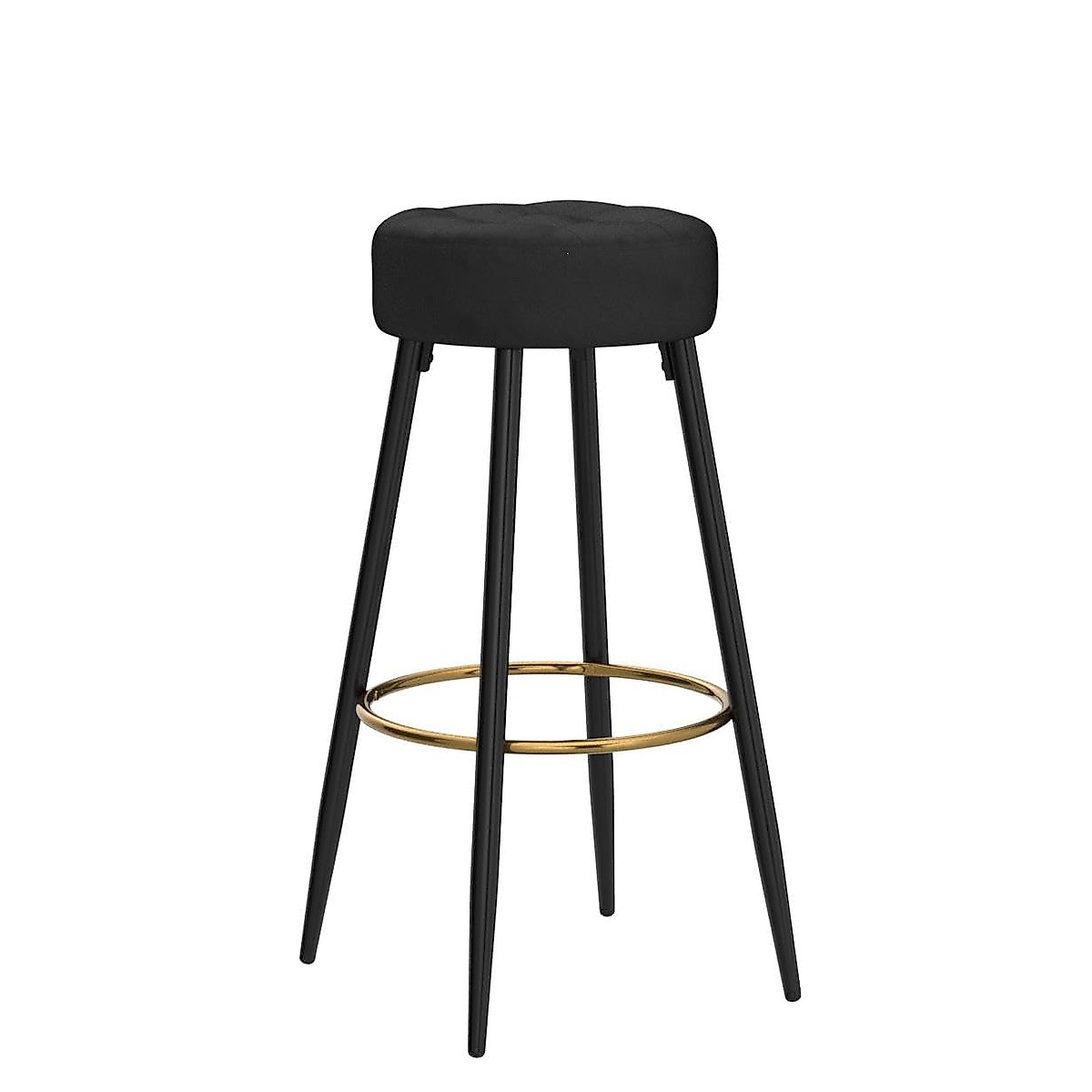 Furnimart 30 inches Modern Round Bar Stools Set of 2, Upholstered Dining Chair Stool with Gold Footrest for Kitchen Island Coffee Pub Shop Bar Height (Velvet-Black)