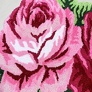 ABREEZE Rose Rug Rose Carpet Pink Plush Bath Mat Door Mat Nonslip Bathroom Rug Flower Rug Kitchen Area Rugs Modern Living Room Rug, Pink