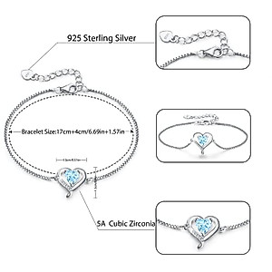 LAVUMO Infinity Love Heart Bracelets for Women Sterling Silver Charm Birthstone Bracelet Adjustable Anniversary Valentine's Day Birthday Jewelry Gifts for Women Girlfriend Wife Daughter Mom Her