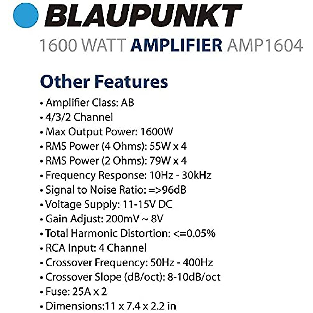 BLAUPUNKT 1600W 4-Channel, Full-Range Amplifier AMP1604, Black