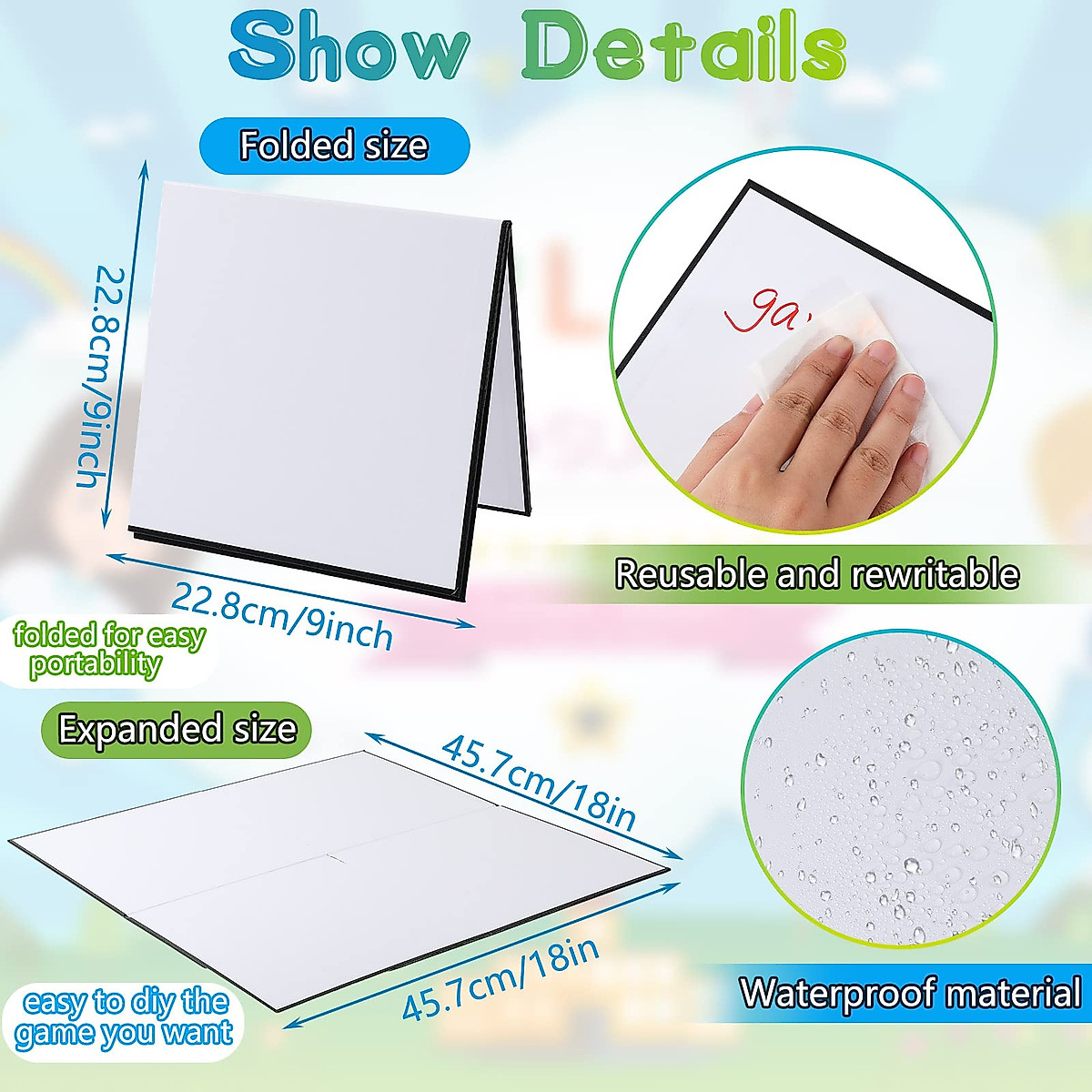 4 Pcs Folding Blank Game Board, Make Your Own Game Board, Quad Fold Dry Erase Blank Game Board for School Classroom DIY Game Activities, 18 x 18 Inches