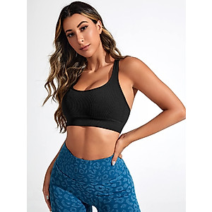 Verdusa Women's Criss Cross Back Scoop Neck Sleeveless Ribbed Sport Tank Top Black M