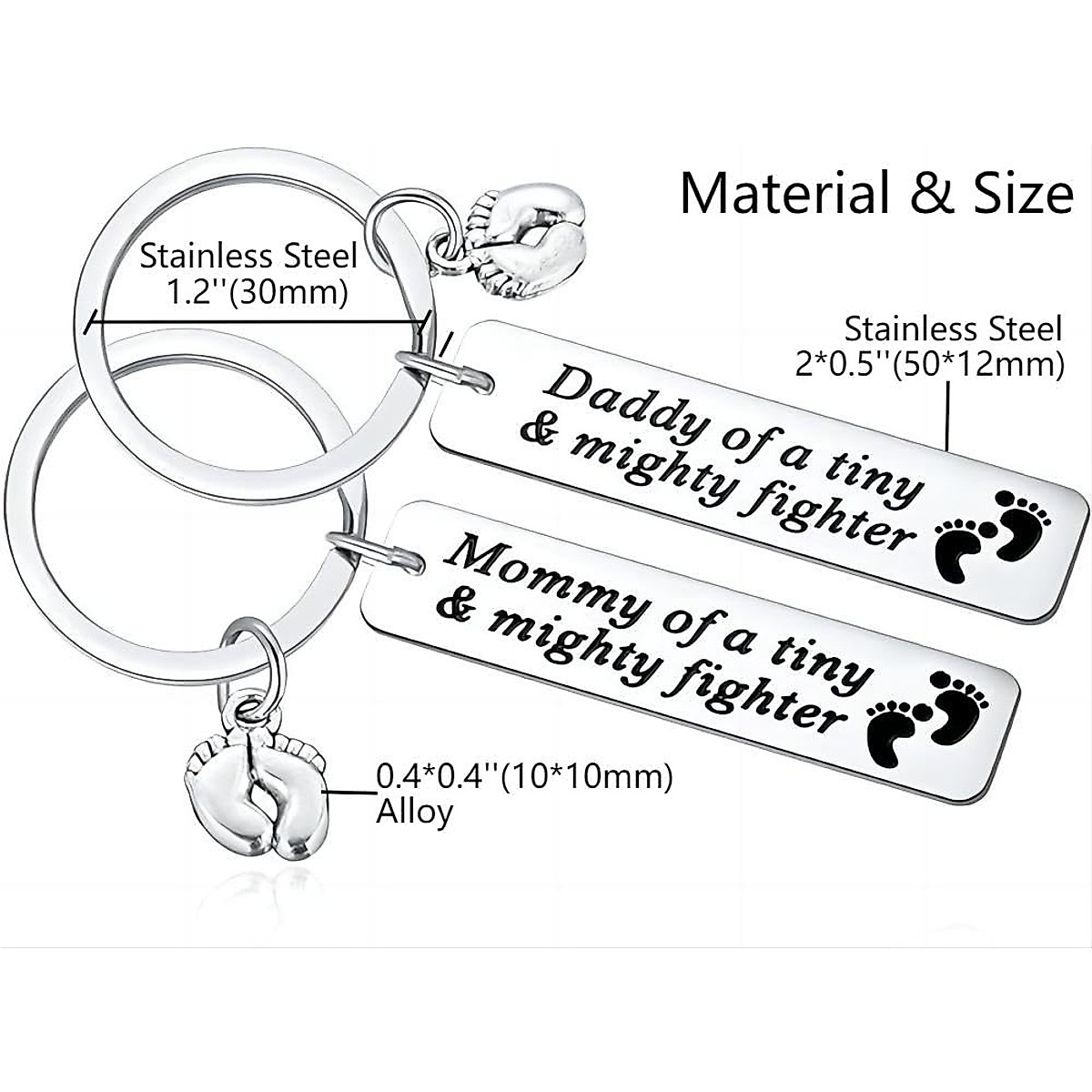 Ralukiia NICU Dad Mom Preemie Baby Gift - Mommy/Daddy of A Tiny Mighty Fighter Keychain Support NICU Parents Care Basket Neonatal Intensive Care Unit Gift