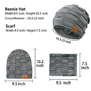 3 Pieces Winter Hat Scarf and Gloves Set for Men and Women, Knit Slouchy Beanie Cap&Neck Warmer&Screen-Touch Texting Gloves Dark Gray