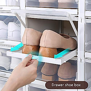 DACUN Safety Certification 10PCS Pull-Out Shoe Boxes, Drawer-Style Shoe Box, Stackable Shoe Storage Organizer, Space Saving Large Size Modular Shoe Cabinet, Foldable Clear Plastic Shoe Case