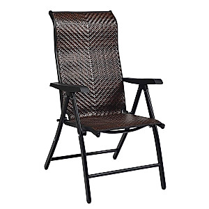 Tangkula 2 Piece Patio Rattan Folding Reclining Chair, Outdoor Wicker Portable Camping Chair with Widened Armrest, Foldable Chair with Adjustable High Backrest for Garden Balcony Outdoor & Indoor (2)
