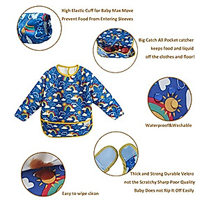 YKVOSAR Allover Print Full Coverage Toddler Baby Bibs Waterproof Recycle Bibs with Pocket Baby Feeding Bibs 2 Pack Washable Oeko Baby Bibs for Eating,Baby Food Bibs for 6-36 Months(Yellow Giraffe L)Pattern Travel Bib Fold up to a Small Size Easy to Clean