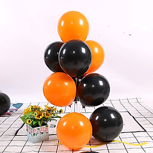 100pcs 12" Orange and Black Halloween Balloons w/Ribbon for Graduation Birthday Party Decorations