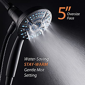 Magneton by AquaCare High-Pressure 8-mode Handheld Shower Head with Magnetic Guidance Docking System - 2 Magnetic Brackets, 5 inch Face, Hygienic Jets, 6 ft. Stainless Steel Hose/Matte Black Finish