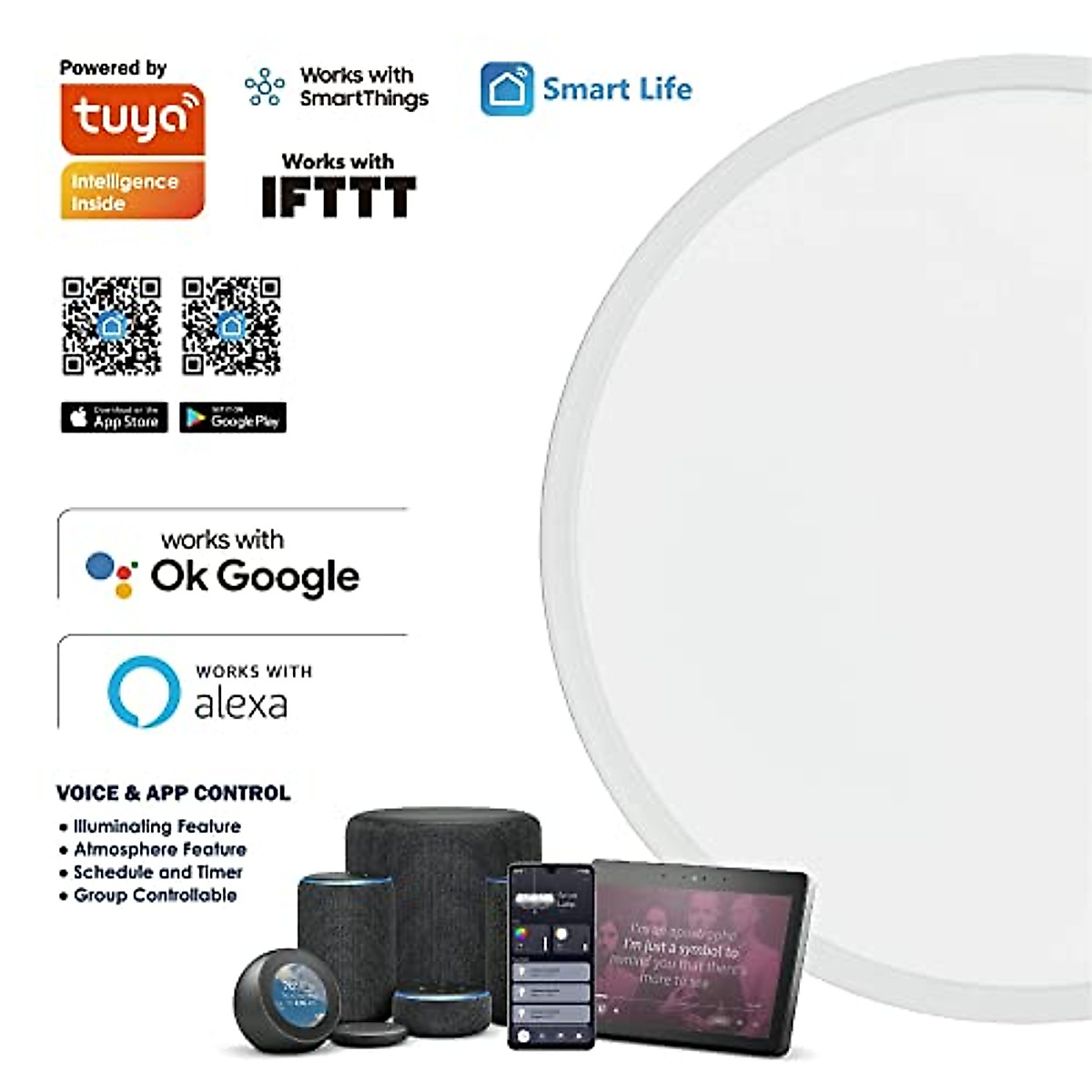 BestLuz Smart Ceiling Light Front RGBW 3000K 12 inch Flush Mount Ceiling Light Dimmable Alexa/Google Assistant/App Control Color Changing LED Ceiling Light Fixture for Living Room & Bedroom