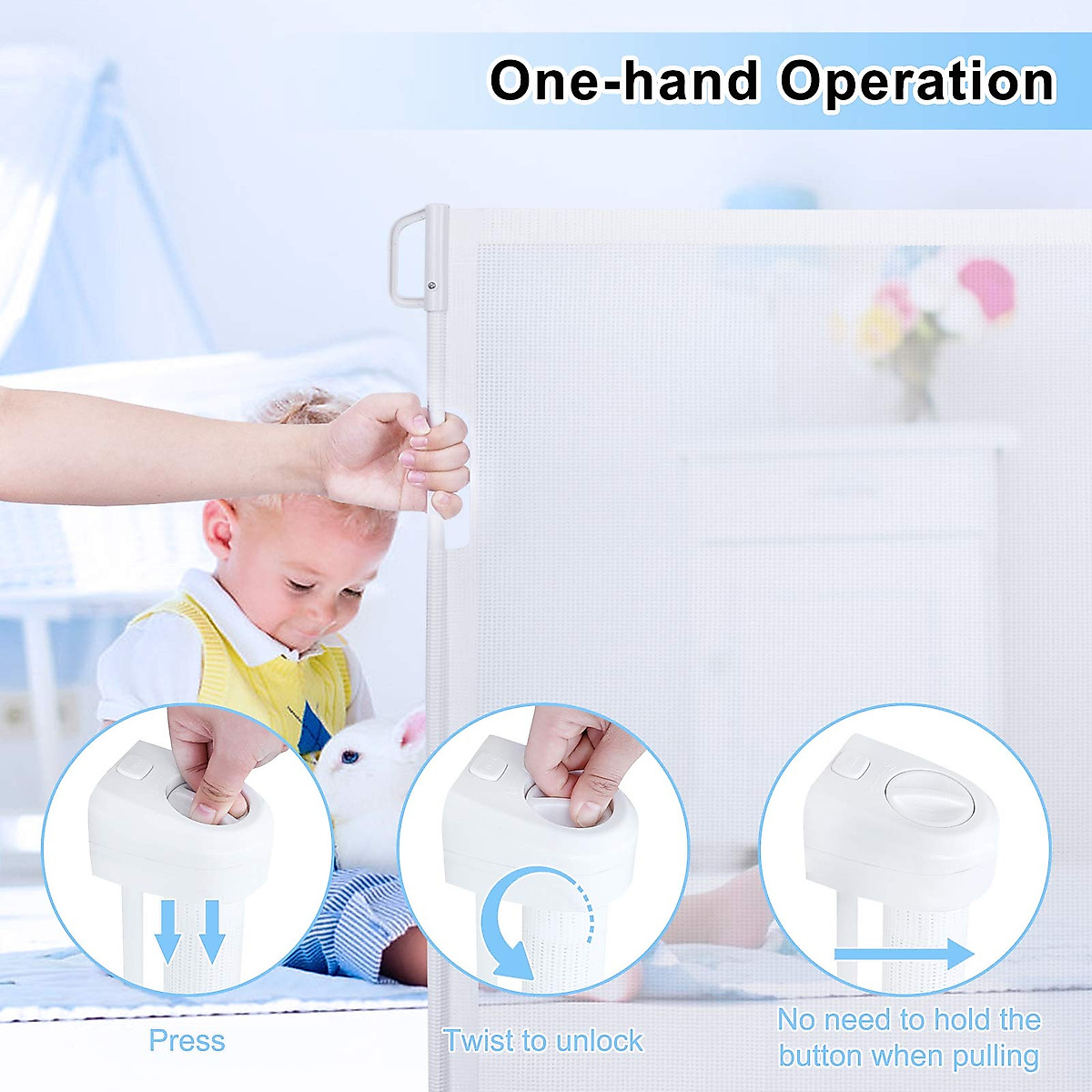 Bundle of Retractable Baby Gate White - PRObebi 360 Retractable Dog Gate + 38 PCS Outlet Covers Baby Proofing