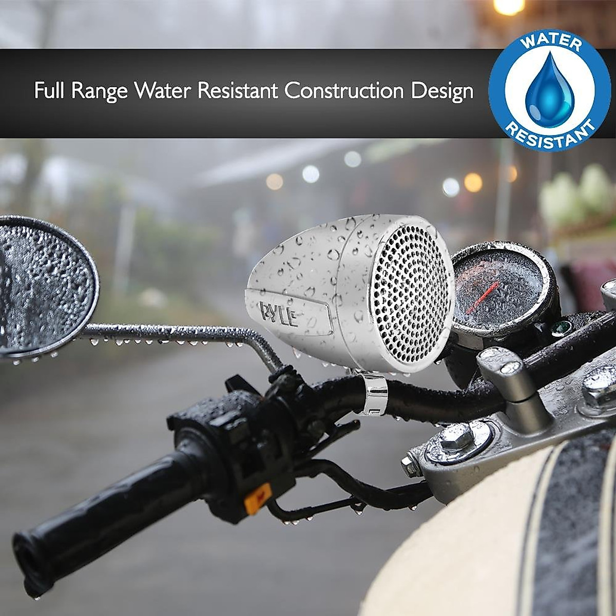 Pyle 600 Watt Weatherproof Motorcycle Speaker and Amplifier System w/Two 2.25 Inch Waterproof Speakers, AUX - Handlebar Mount ATV Mini Stereo Audio Receiver Kit Set - Also for Marine Boat - PLMCA62BT