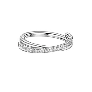 16g 8mm Silver 316L Surgical Steel Septum Rings Cubic Zirconia Nose Piercing Ring Twisted Hinged Nose Rings Hoop Cartilage Earring Lip Tragus Daith Rook Helix Piercing Jewelry 16 Gauge Septum Clicker