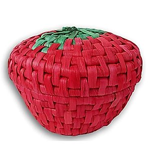 Strawberry Nesting Baskets - Red Soft Woven Berry Baskets with Lids - Set of 2, Red, Medium
