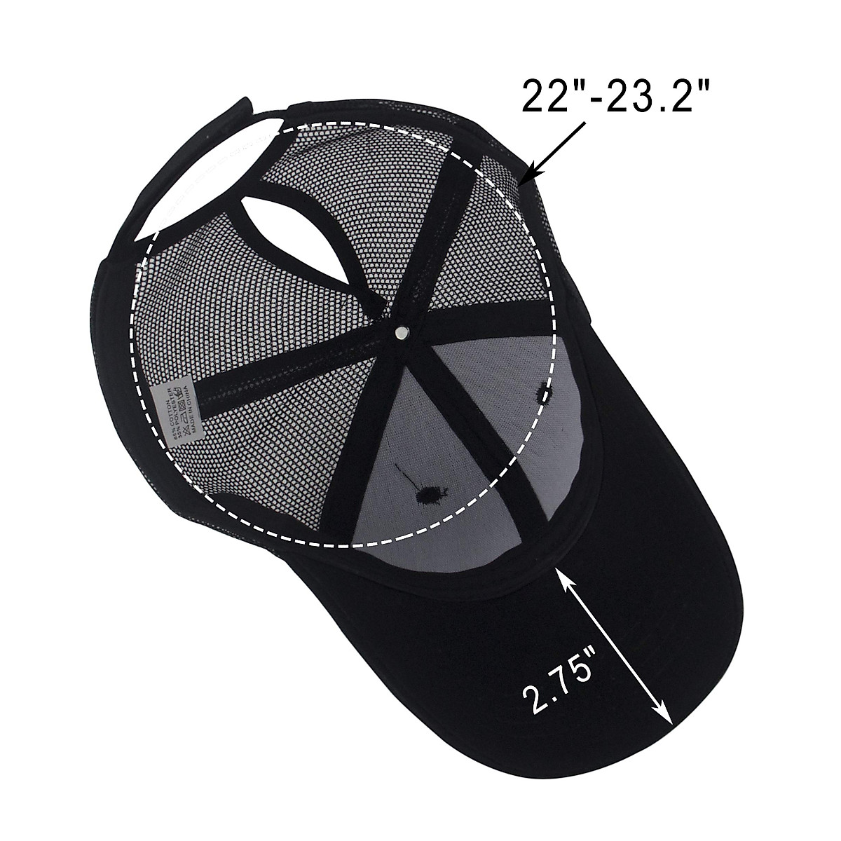 Muryobao Womens Ponytail Baseball Cap Messy High Bun Ponycap Adjustable Snapback Summer Sun Hat Plain Trucker Dad Hat Mesh Black