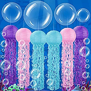 6 Pcs Jelly Fish Paper Lanterns 24 Pcs 10'' 18'' 20'' 24'' Bubble Clear Bobo Balloons Mermaid Party Decorations Under The Sea Ocean Birthday Party Decoration Pink Purple Blue Baby Shower Decorations