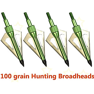 TOPARCHERY 12pcs 20inch Carbon Crossbow Arrows Crossbow Bolts with 4inch Vanes and 12pcs 3 Blades Archery Broadheads 100 Grain Screw-in Arrow Heads Arrow Tips (Arrows with Green Tips)