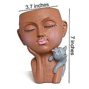 JYTTI Face Planters Pots Head Planter, Face Planter, Face Plant Pot Heads, Statue Plant Pots Indoor, Succulent Flower Pots with Drainage, Cat Lady Planters for Indoor/Outdoor Plants(7 Inch Khaki)