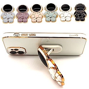 QUS Phone Grip Handle, Cute 3D Plating Astronaut Hidden Phone Stand Finger Clip Holder Foldable Compatible with All Phones, Black, One-size