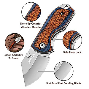 Dispatch Mini Folding Small Pocket Knife, Stainless Steel Sanding Blade and Steelhead EDC Tactical Tools with Colorful Wooden Handle, Everyday Carry, Unique Small Gift for Father-Mother Men Women