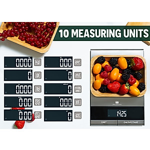 Monarchef Digital Food Scale for Kitchen, Baking, Cooking, and Meal Prep, 10 Unit Measurements, 22 lb Weight Capacity, Stainless Steel Top, Dual Power Option, 15 Features